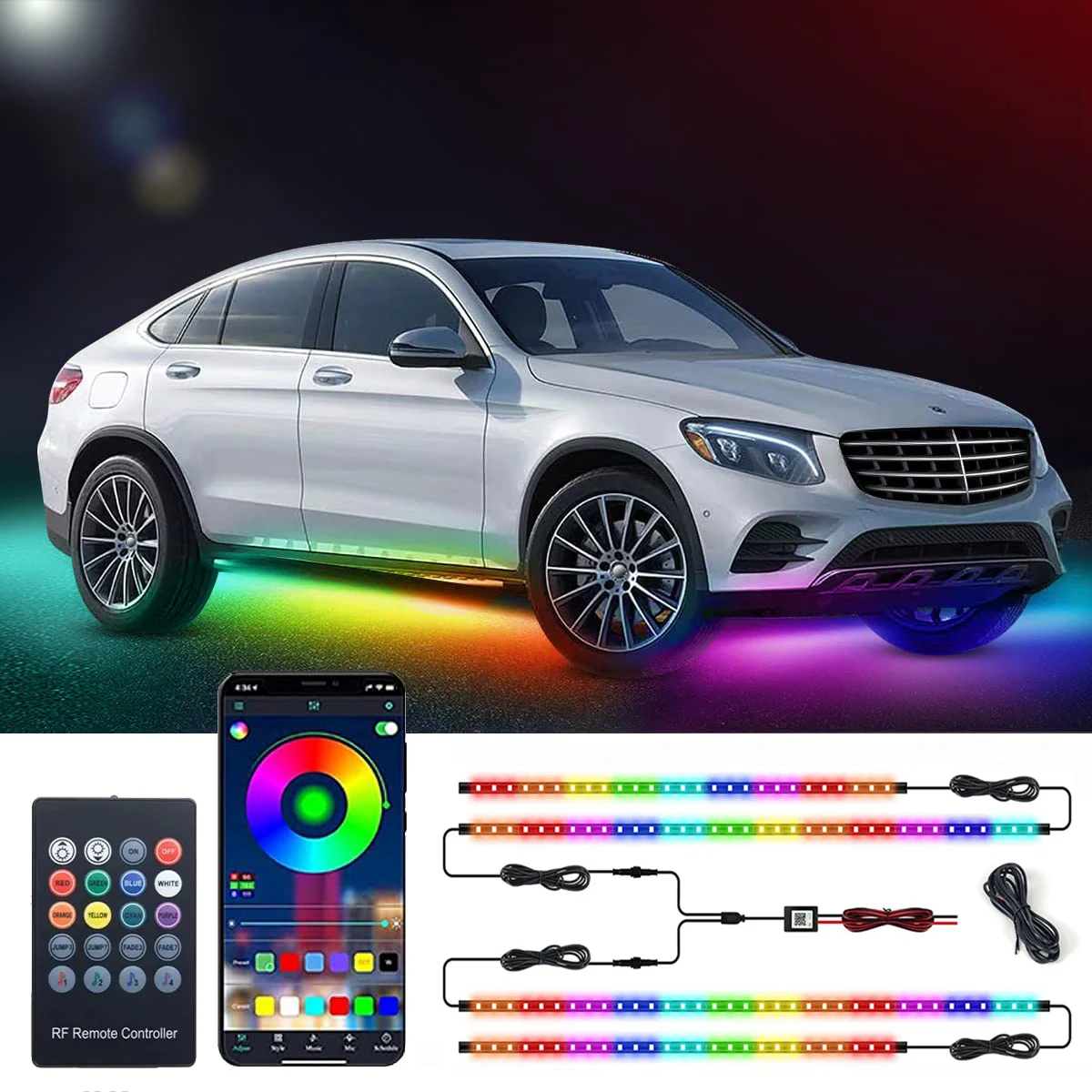 LED Underbody Light Kit 6-Piece Car Underglow LED Strip Kit - Multi ...