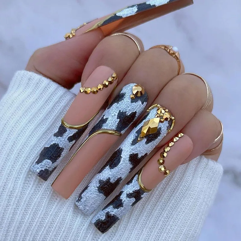 Milk-patterned-water-pipe-nail-gold-diamond-spicy-girl-ins-style-fake ...