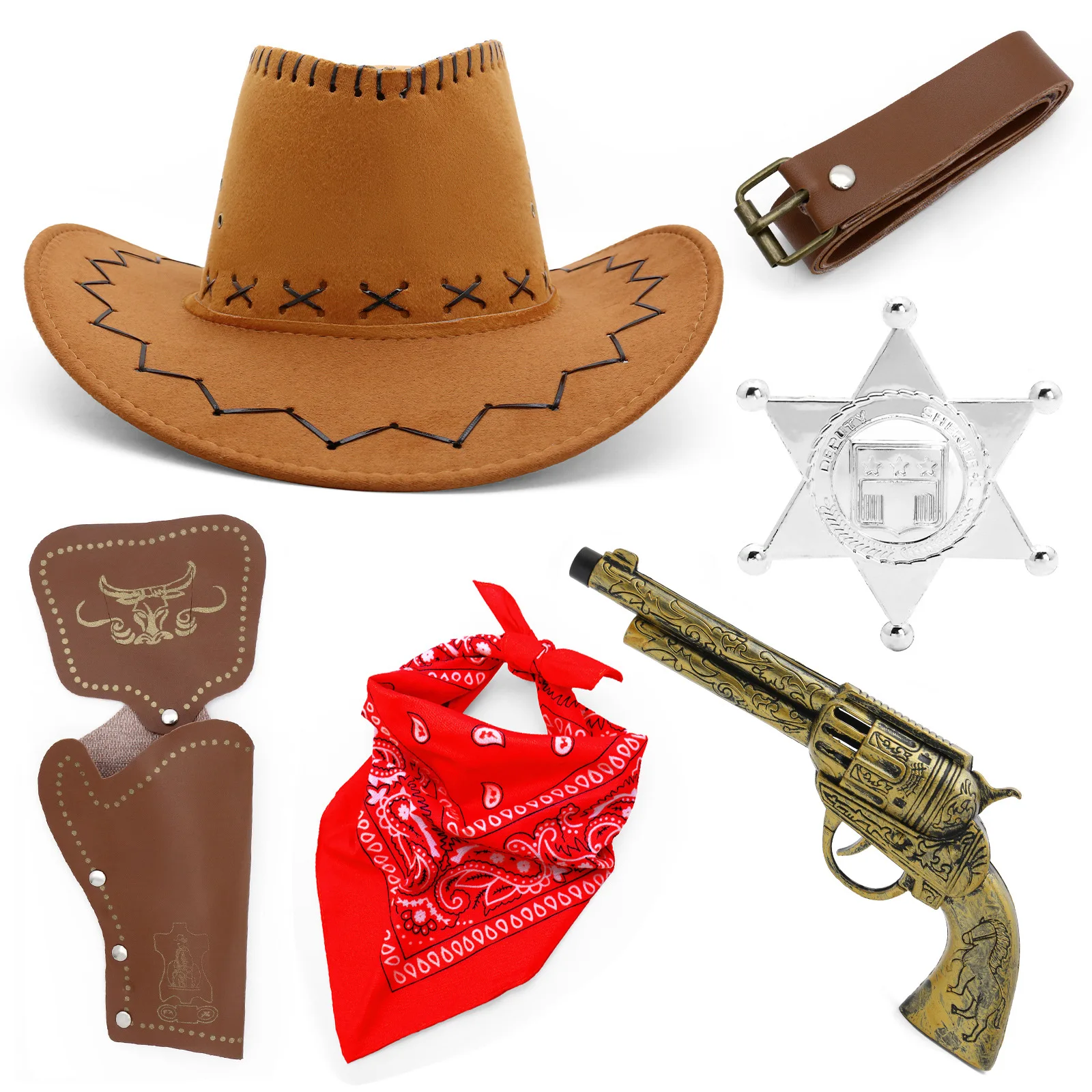 Western Cowboy Costume Accessories Cowboy Hat Bandanna Toy Guns with ...