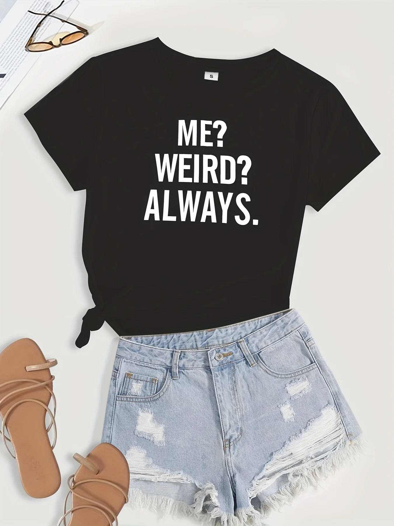 Always-Weird-Print-T-Shirt-Short-Sleeve-Crew-Neck-Casual-Top-For-Summer ...