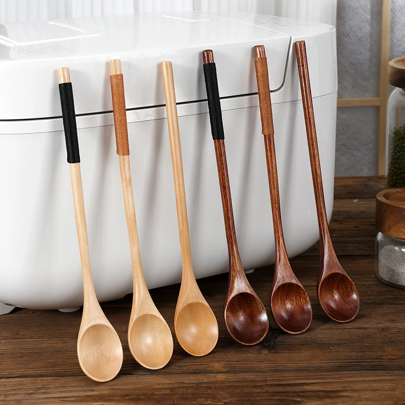1Pc Wooden Tea Spoon Long Coffee Spoons Small Teaspoon Wood Honey ...