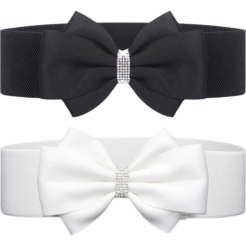 Women-s-Elastic-Bow-Belt-Wide-Rhinestone-Stretch-Belts-Ladies-Waist ...