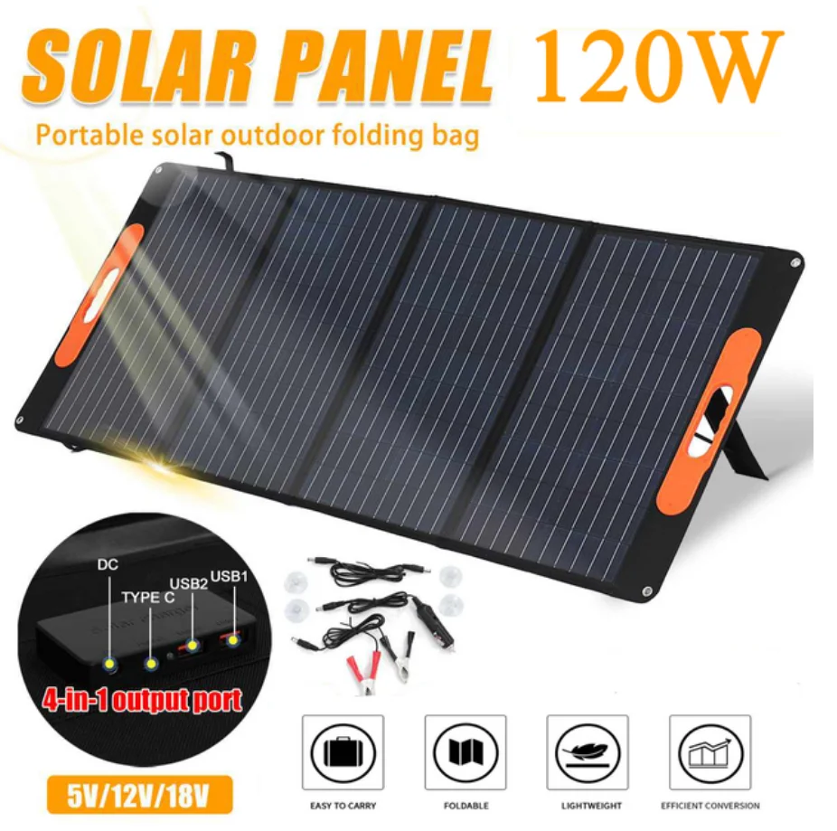 120W 60W solar charger foldable solar panel waterproof battery cell ...