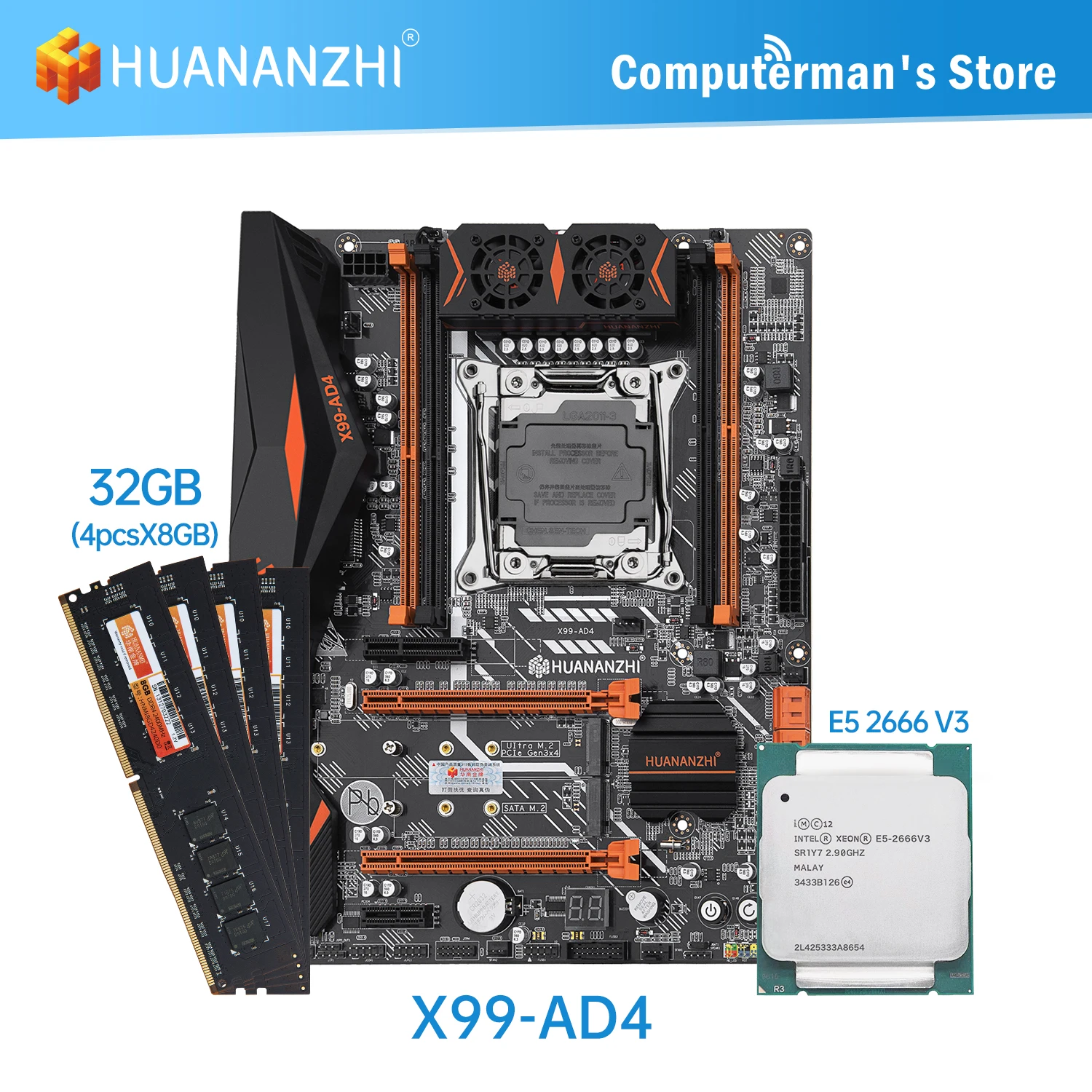 HUANANZHI X99 AD4 X99 Motherboard combinação conjunto kit Intel XEON E5 ...