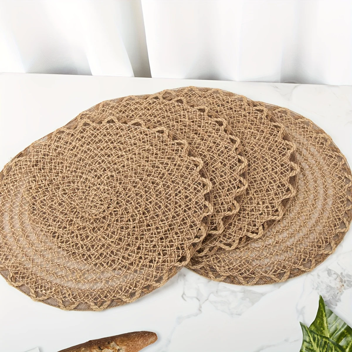 4pcs Farmhouse Burlap Placemats Wave Edge Weave Design Non-Slip Table ...