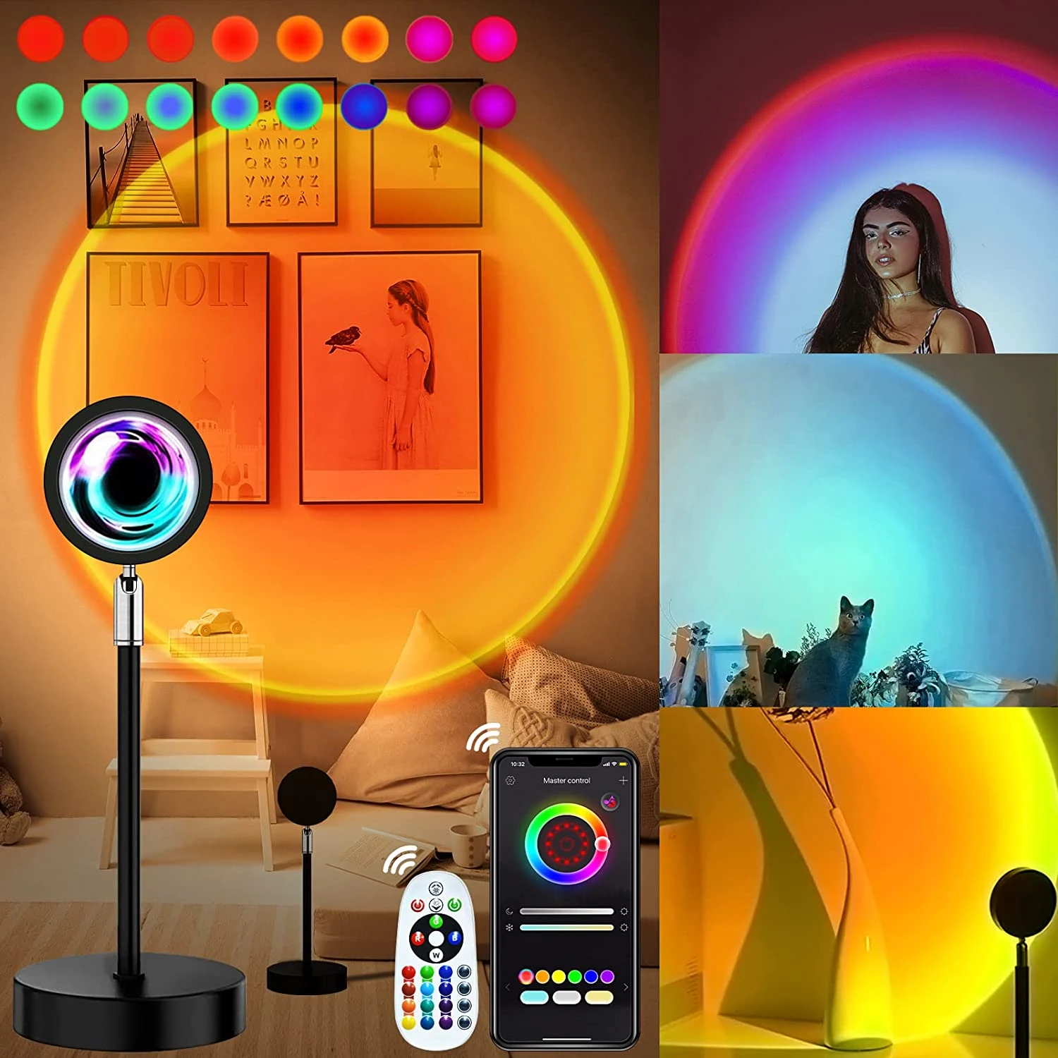 Smart Tuya USB Sunset Projector Lamp App Control Night Light Atmosphere ...