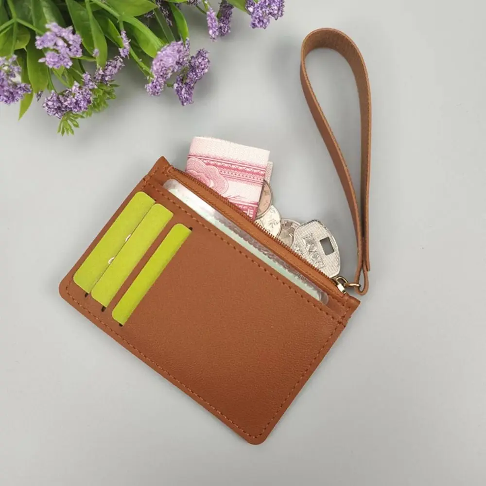 With-Lanyard-Leather-Coin-Purse-Multi-position-Solid-Color-ID-Credit ...