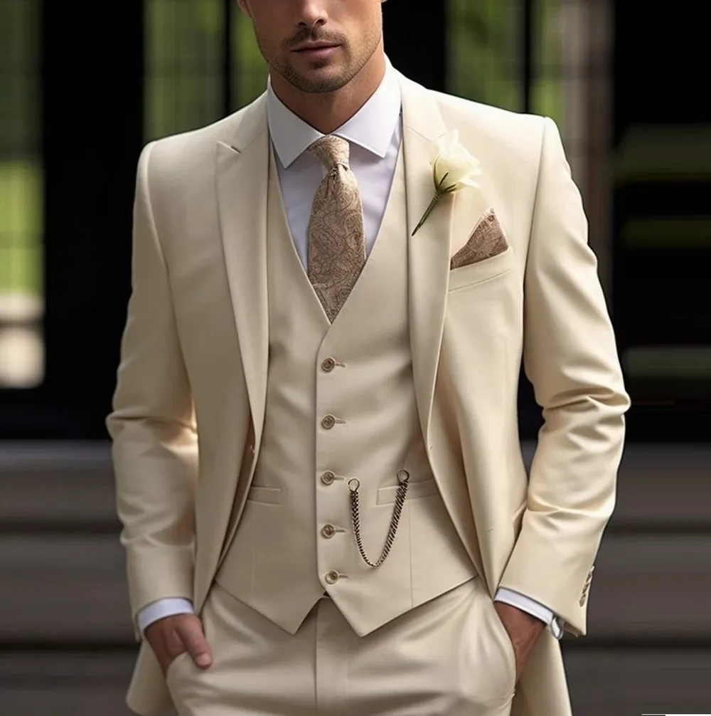New-Beige-Business-Suit-Men-Tuxedos-Groom-Groomsman-Prom-Wedding-Party ...