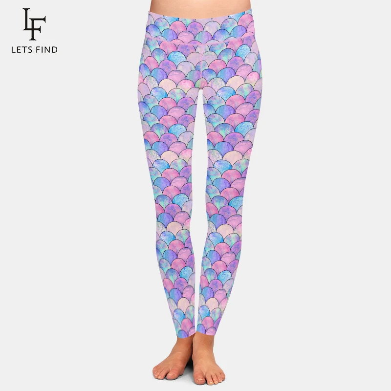 LETSFIND Womens Sexy Leggings Beautiful 3D Fish Scales Print Pants High ...