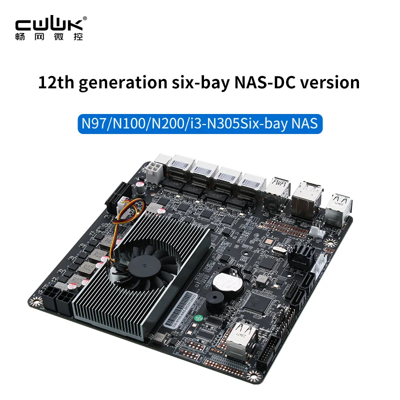 12th i3-N305 N100 NAS Motherboard 6-Bay DC Power 2xM.2 NVMe 6xSATA3.0 PCIE X1 4x i226-V 2.5G LAN ...