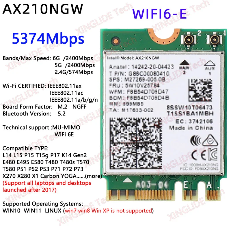 WIFI6E-AX210NGW-For-ThinkPa-E14-L14-L15-P15-T15g-P17-K14-Gen2-E480-E490 ...