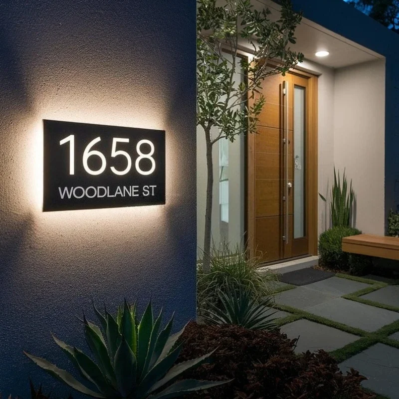 Custom LED House Number Metal Backlit Address Plaque Modern LED ...