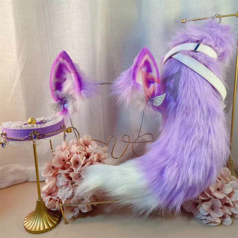 New-Handmade-Work-Purple-Fox-Ears-Hairhoop-Tail-Necklace-Earrings ...