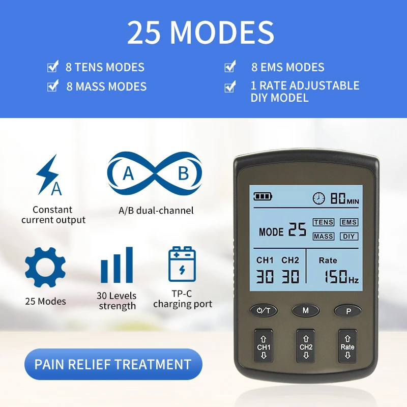 Dual-Channel-25-Mode-30-Intensity-Tens-Ems-Mass-4-in-1-Physical-Therapy ...