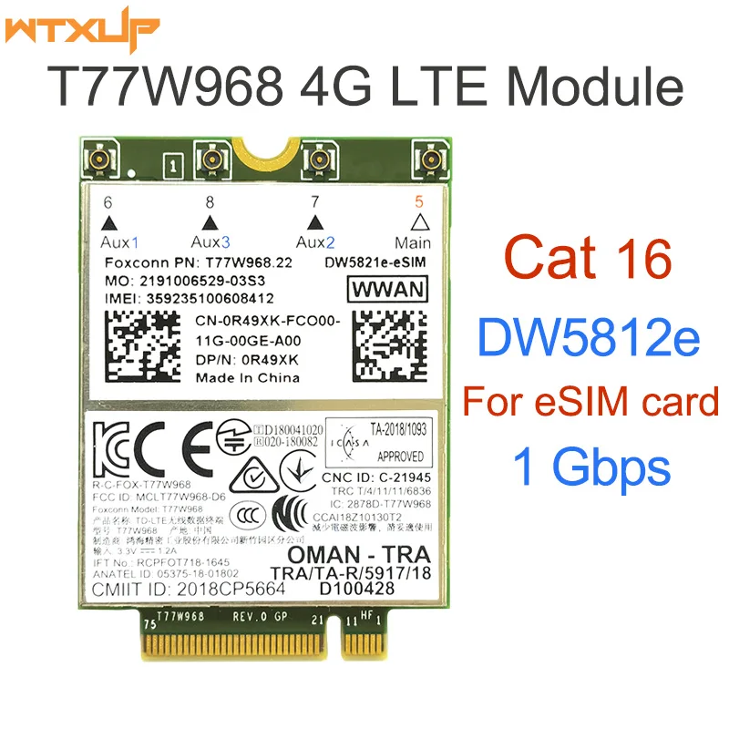 T77W968-DW5821e-X20-LTE-Cat16-1Gbps-FDD-LTE-TDD-LTE-4G-Module-For-Dell ...