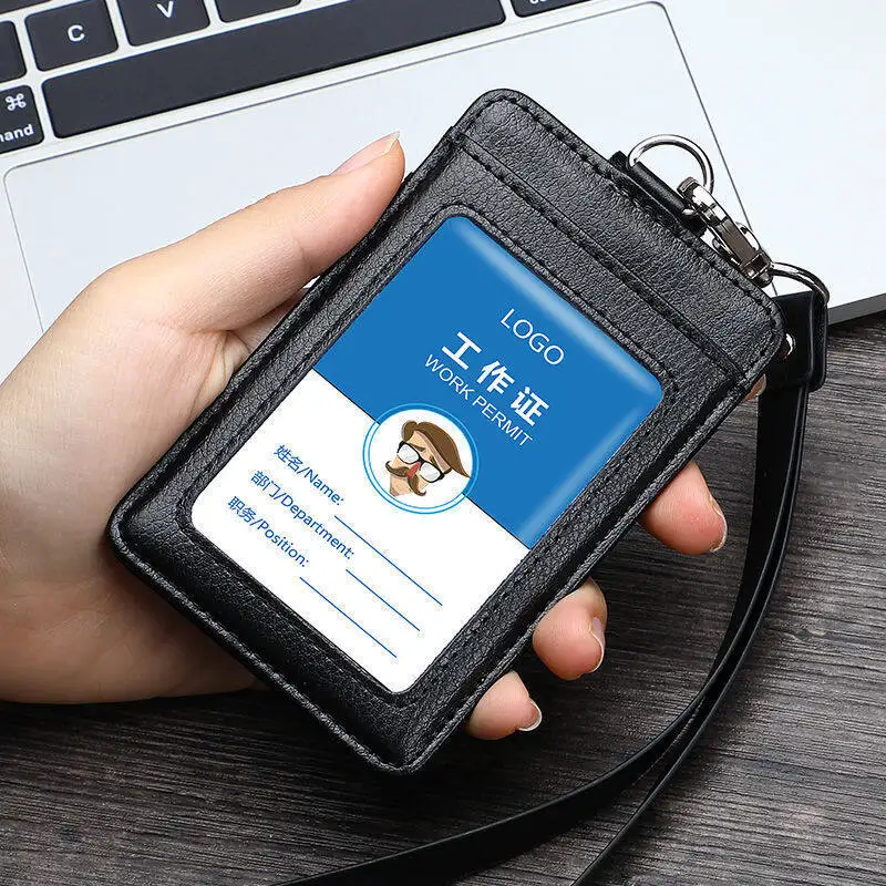 NEW-Business-ID-Badge-Holder-Genuine-Leather-Name-Tag-Chest-Card ...