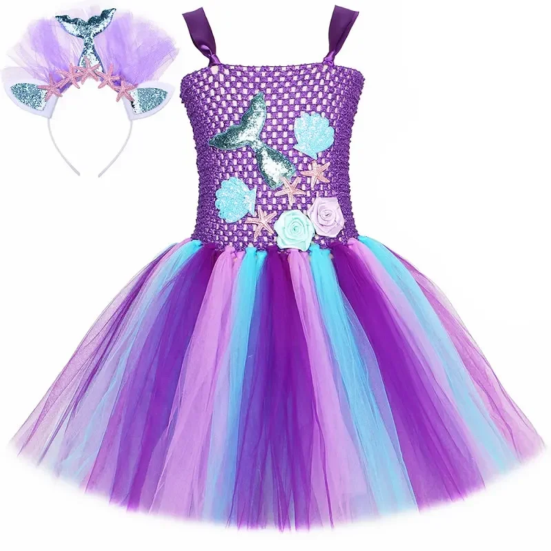 Vestido de tutú de sirena para niñas, vestido de princesa de tul para ...