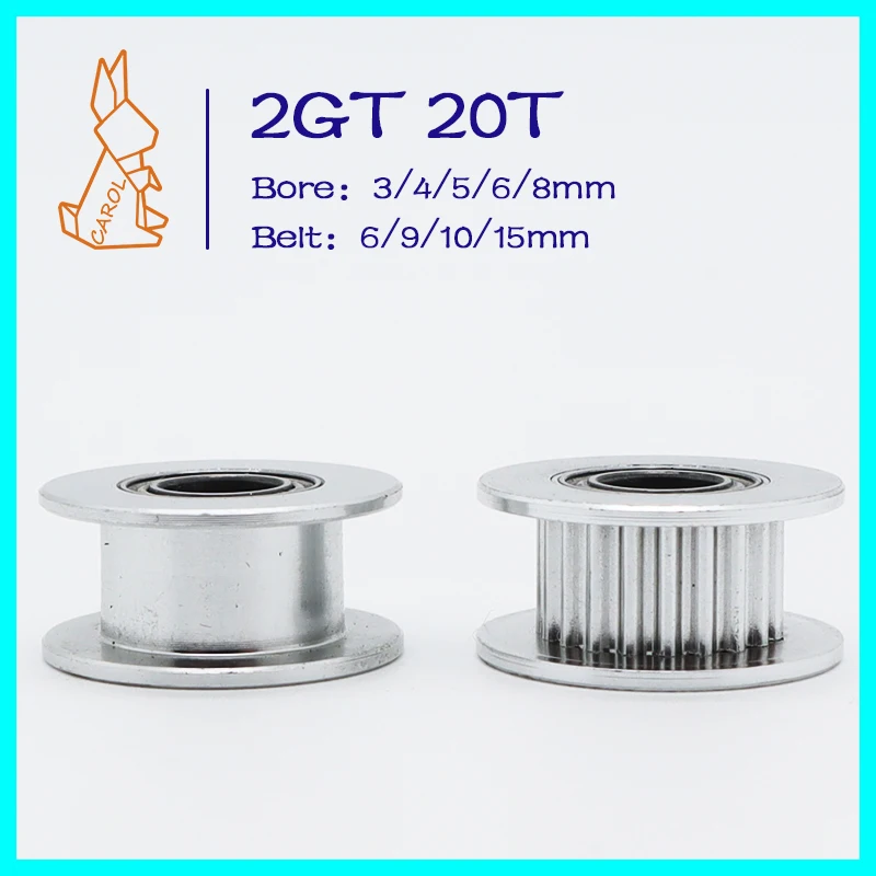 20Teeth 2GT Idler Pulley Bore 3/4/5/6/8mm With Bearing Belt Width 6/9 ...