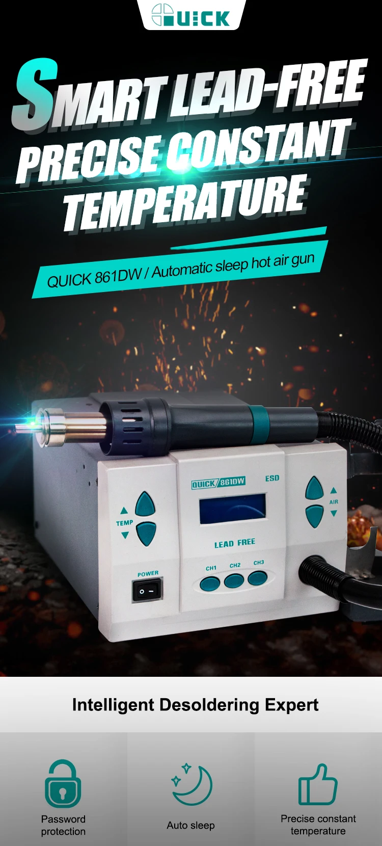 Оригинальная паяльная станция QUICK 861DW, 1000 Вт, 220 В ...