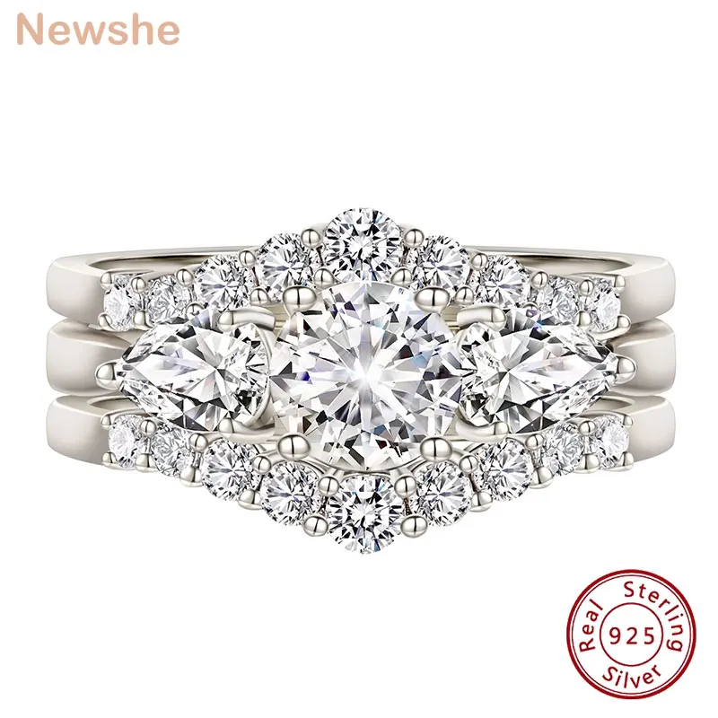 925 Sterling Silver Wedding Engagement Ring Set | Diamond Wedding Ring ...