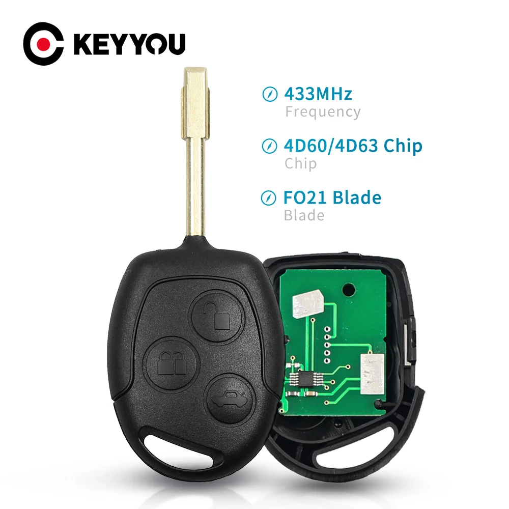 KEYYOU Remote Car Key 433MHz ID63 ID60 Chip for Ford Focus 2 Fiesta Mondeo Fusion Transit KA ...