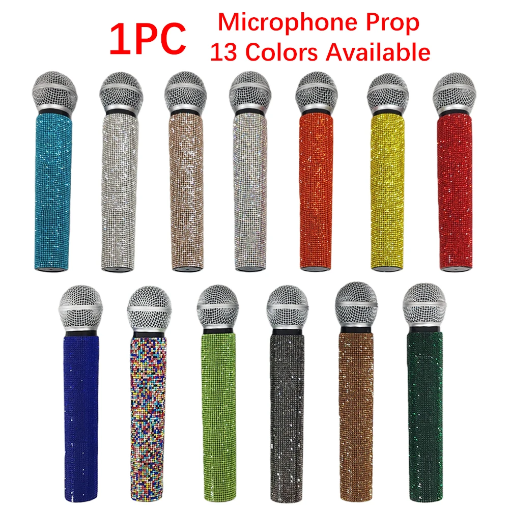 Rhinestone Simulation Microphone Props Colorful Plastic Fake Mic ...
