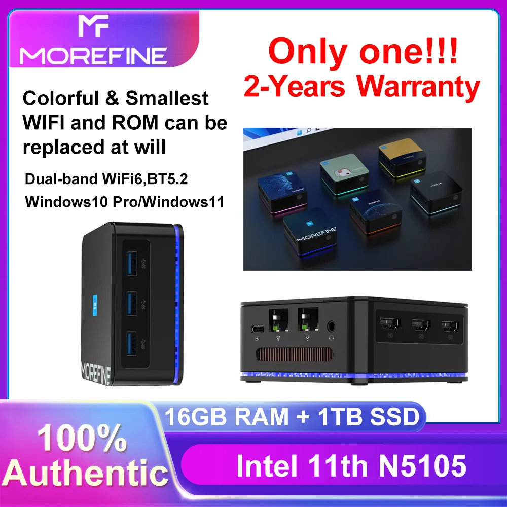MOREFINE M8S Mini PC 11th Intel N5105 8G/16G DDR4 Dual RJ45 1000M LAN Gaming Computer,3*HDMI(4K ...