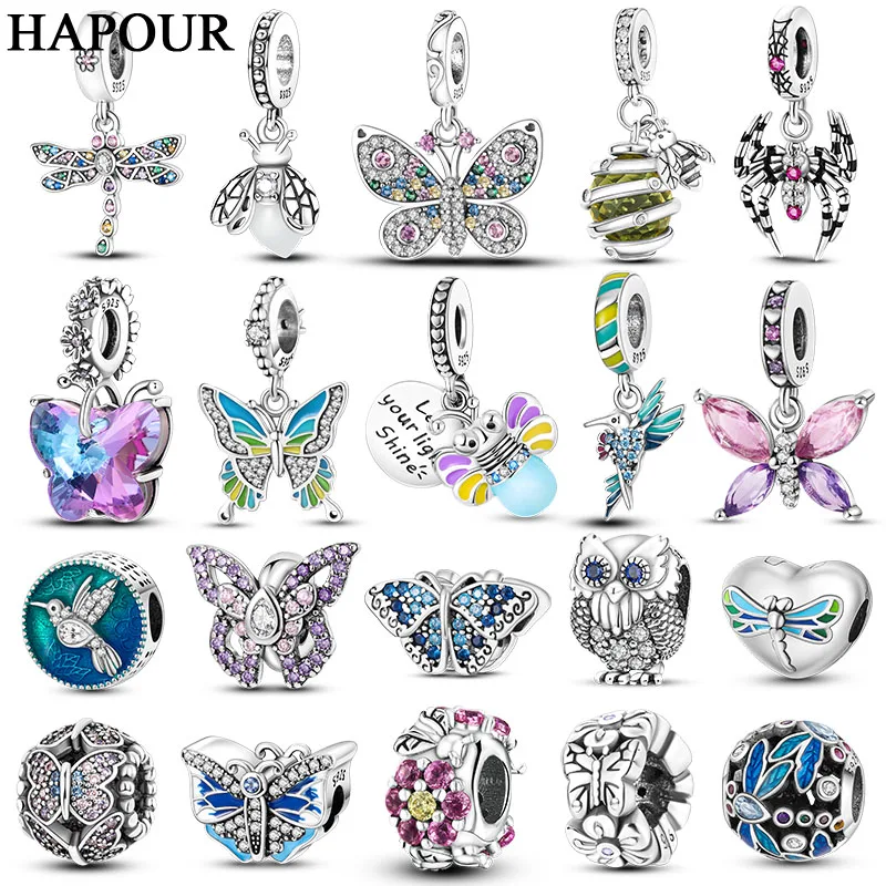 HAPOUR-925-Silver-Charm-Insect-Series-Firefly-Butterfly-Bird-Fit ...