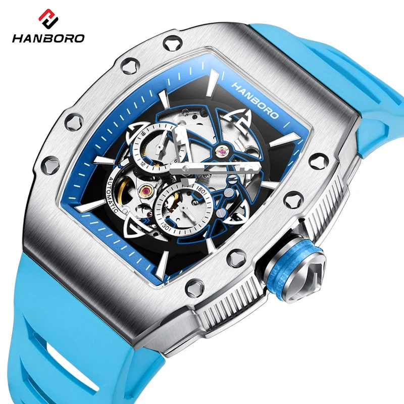 HANBORO Mens Automatic Watch Luxury 50M Waterproof Sapphire Luminous ...