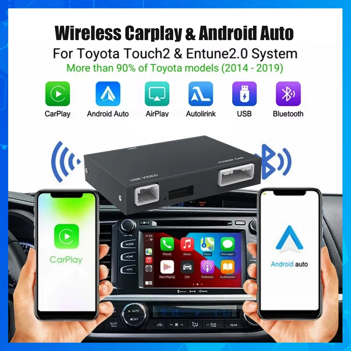 Wireless CarPlay For TOYOTA 2014-2019 HIGHLANDER 4Runner Tundra RAV4 ...