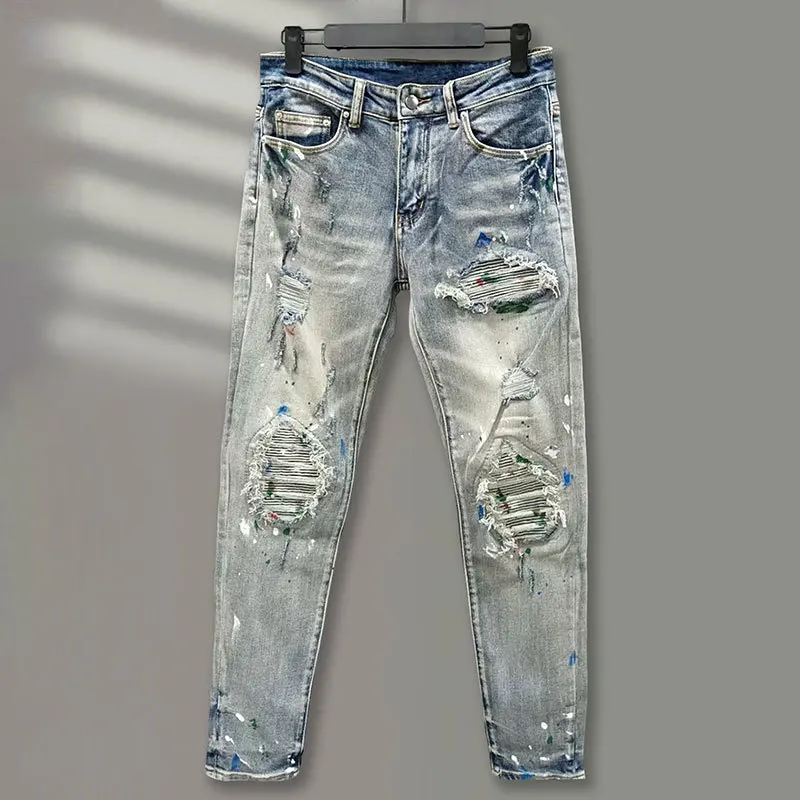 2023 Celana Motor Jean Hombre Motif Percikan Warna Musim, 43% OFF