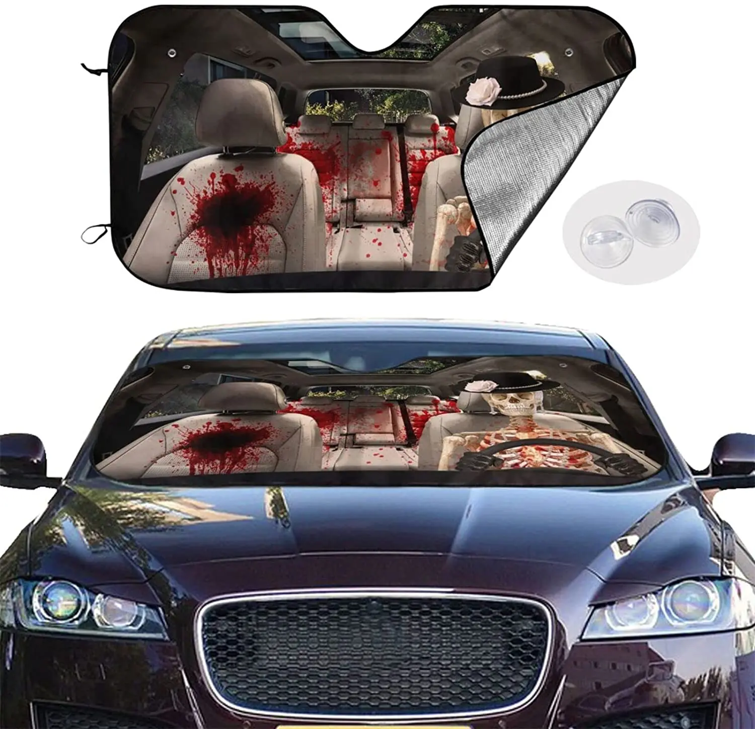Funny Skeleton Car Windshield Sunshade Foldable Horror Skull Auto Fron ...