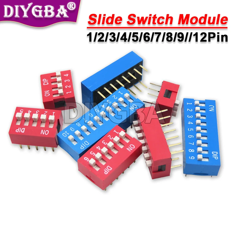 10PCS DIP Slide Type Switch Module 1 2 3 4 5 6 7 8 9 10 12 Bit 2.54mm ...