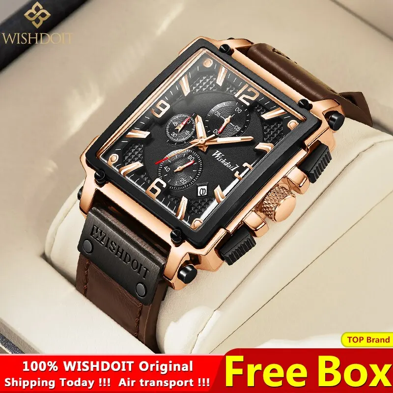 WISHDOIT Original Watch for Men's Waterproof Stainless Steel Leather ...
