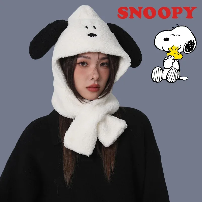 Snoopy-Warm-Hat-Plush-Scarf-Autumn-Winter-Cute-Women-Girls-Headgear ...