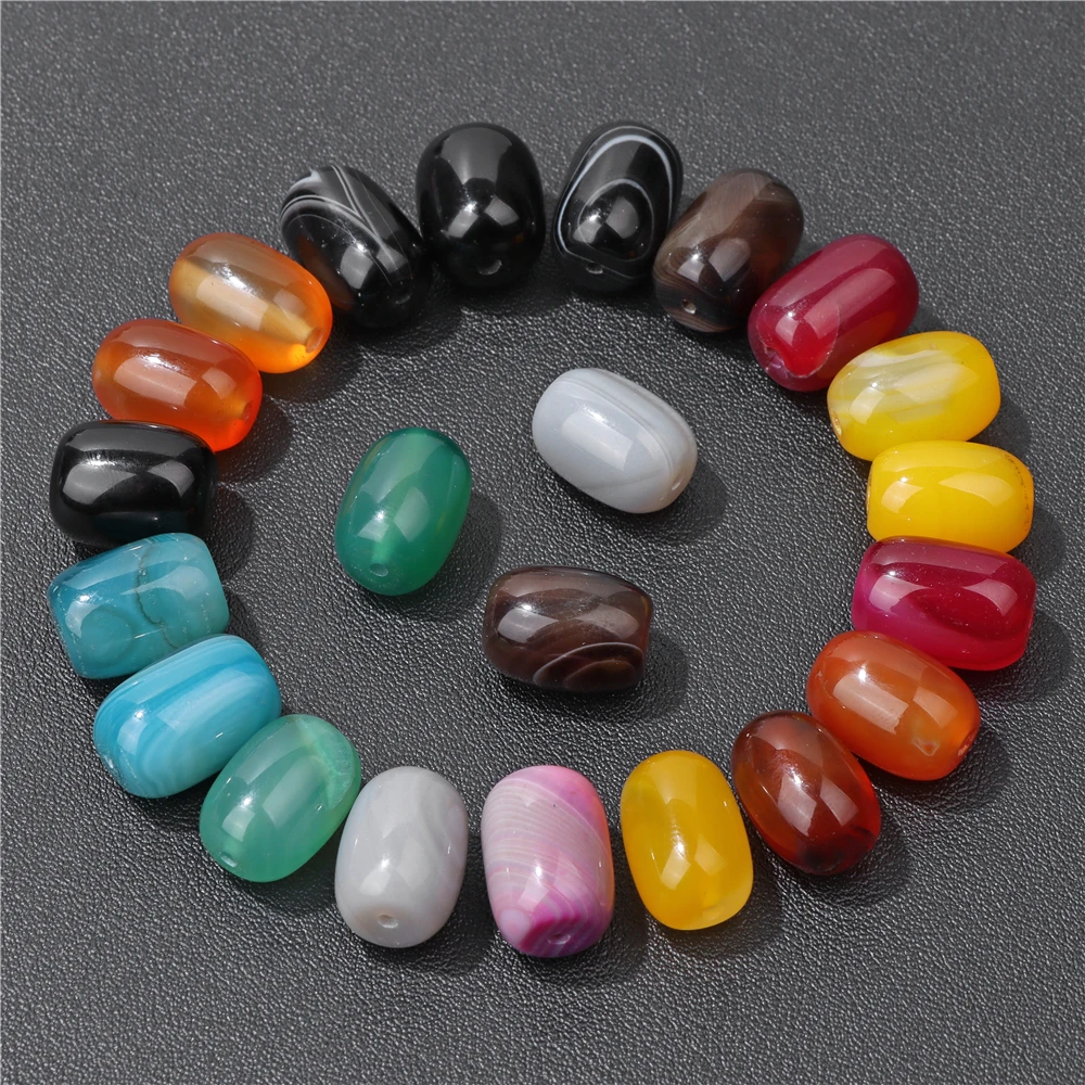 10-14mmNatural-Agates-Gems-Beads-Smooth-Column-shape-Stone-Charms-Beads ...