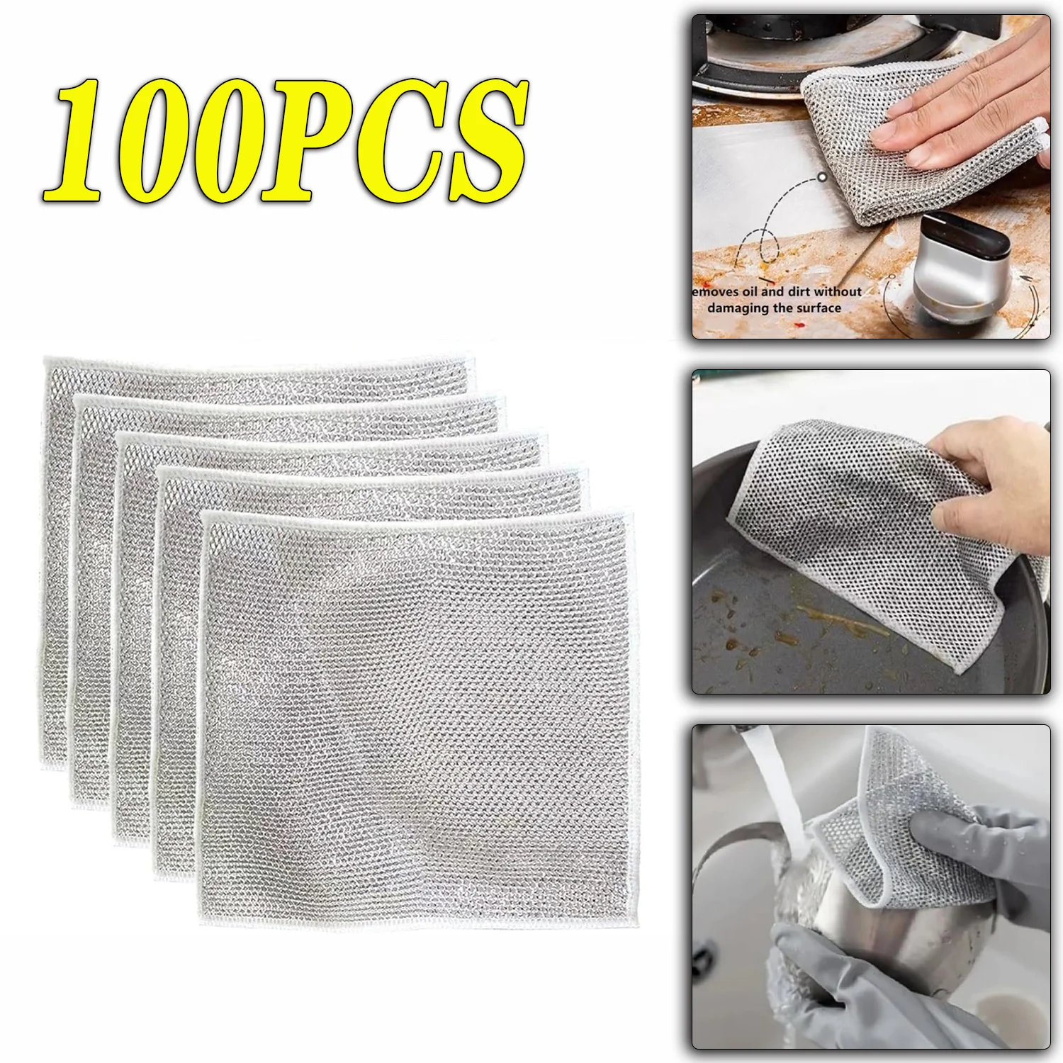 100PCS-Dishcloths-Multi-purpose-Wire-Dishcloth-Wet-Dry-Wire-Dishcloth ...