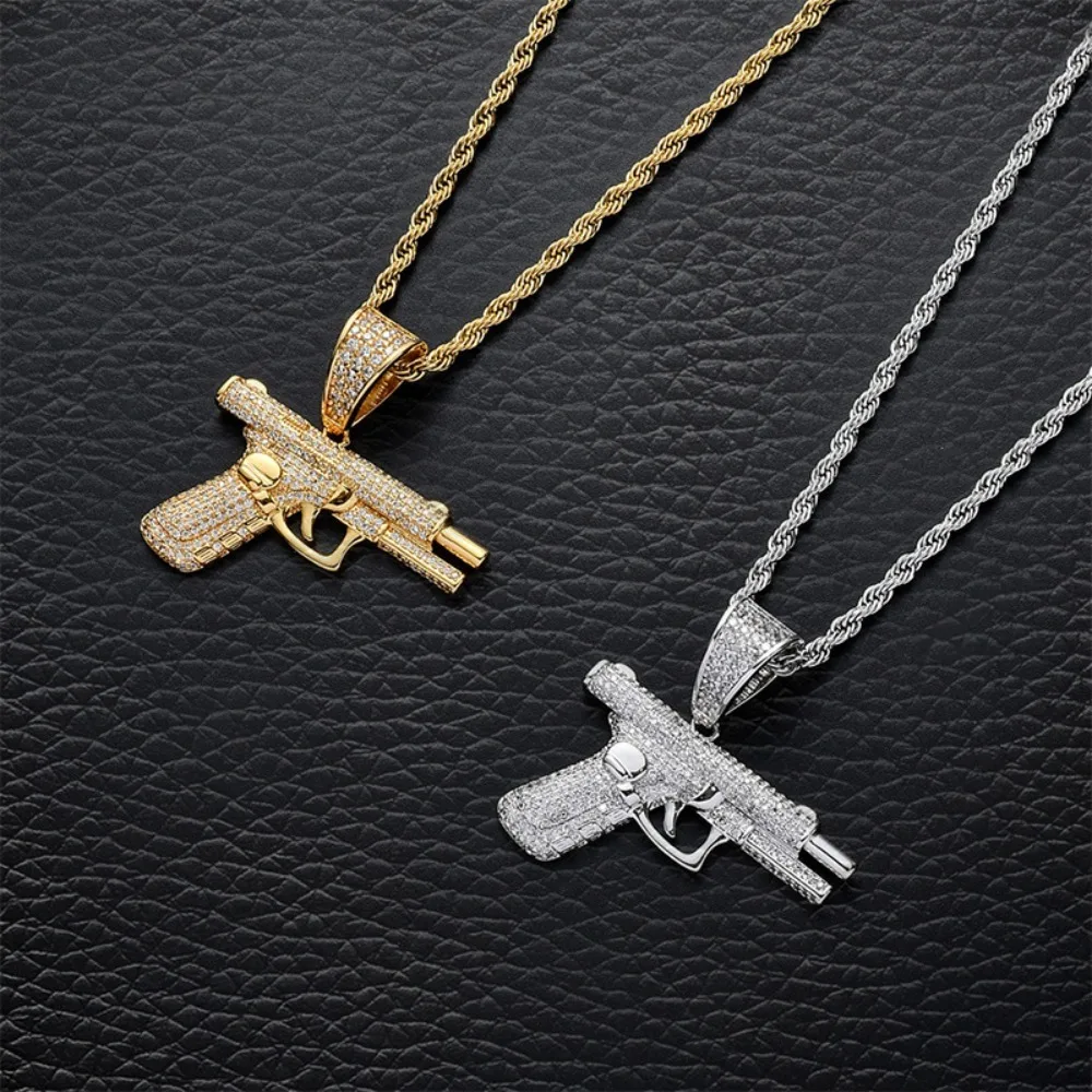 Personality Creative Micro-inlay Zircon Sparkly Gold Color Pistol ...