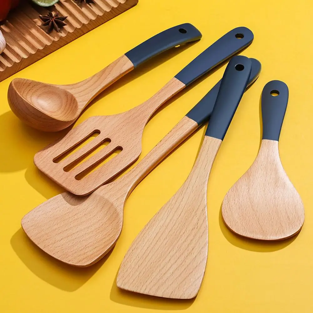 Fried-Spatula-Long-Handle-Heat-Resistant-Non-stick-Beech-Wooden-Cooking ...