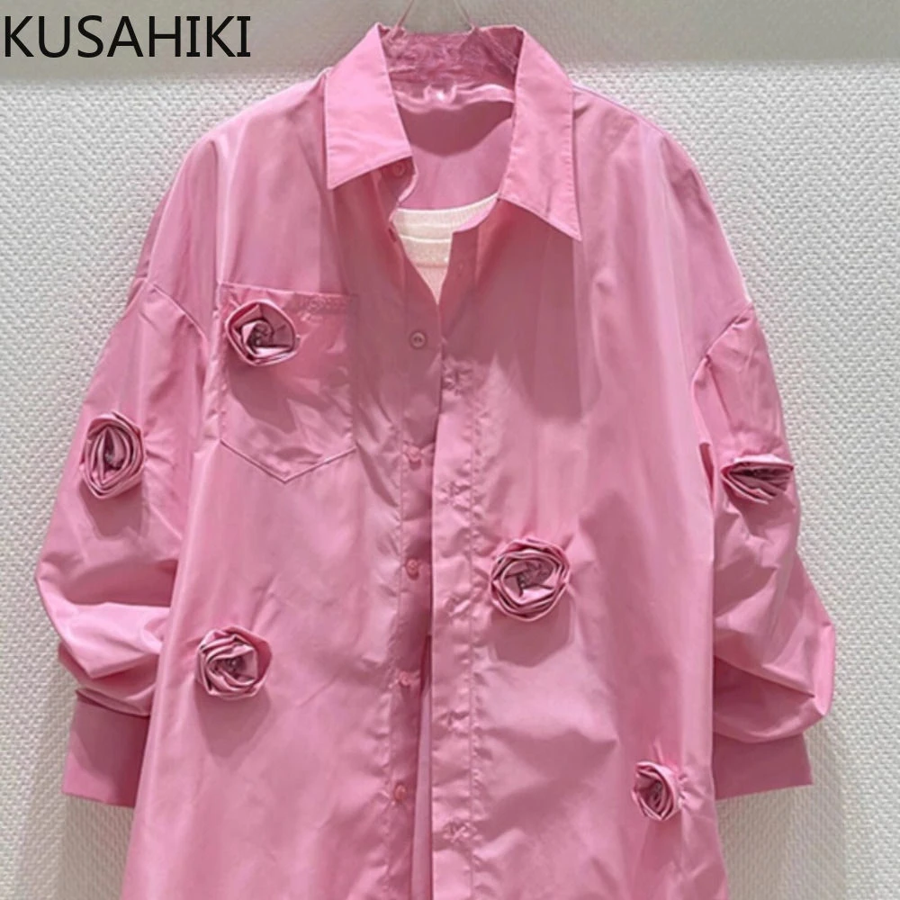 KUSAHIKI-Chic-Three-dimensional-Flower-Casual-Shirt-2024-Spring-New ...