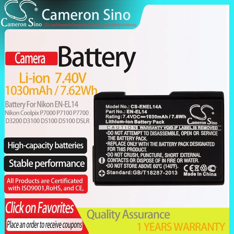 Cs Battery For Nikon Coolpix P7000 P7100 P7700 P7800 D3100 D3200 D5300 ...