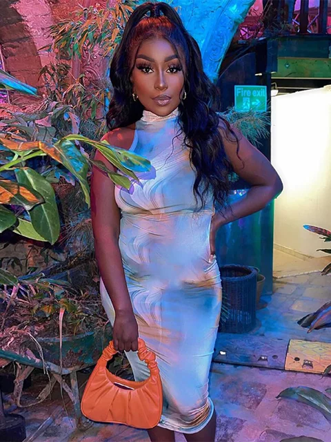 Hawthaw Women Summer Fashion Backless Sleeveless Printed Bodycon Slim ...