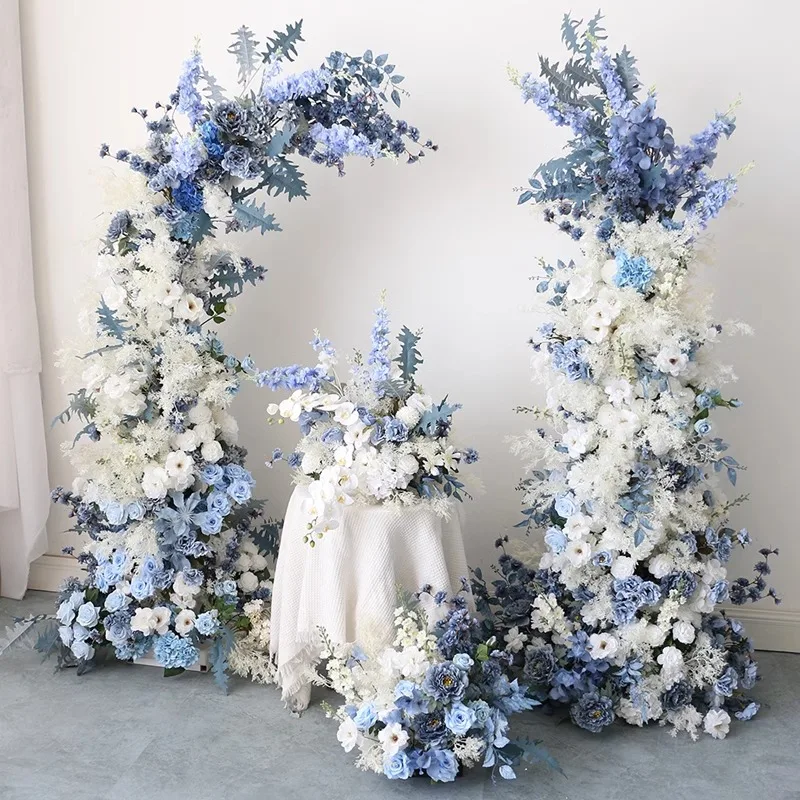 5D Blue White Rose Hyacinth Fog grass Wedding Backdrop Arch KT Board ...