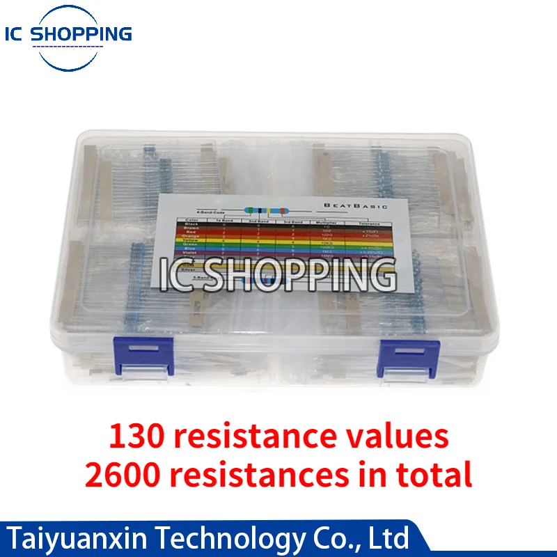 2600pcs/lot 130 Values 1/4W 0.25W 1% Metal Film Resistors Assorted Pack ...