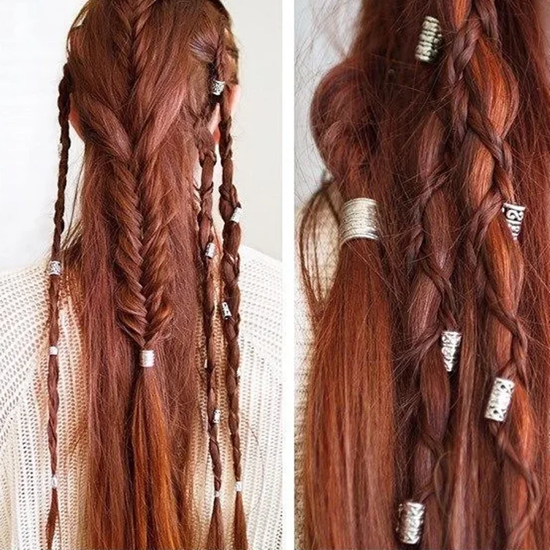 5 Pcs Viking Beads Women Silver Nordic Hair Rings Braid Dreadlocks Bead ...