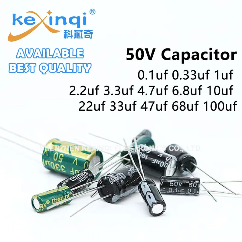 10-50pcs 50V Dip Aluminum Electrolytic Capacitor 0.1uf 0.33uf 1uf 2.2uf ...