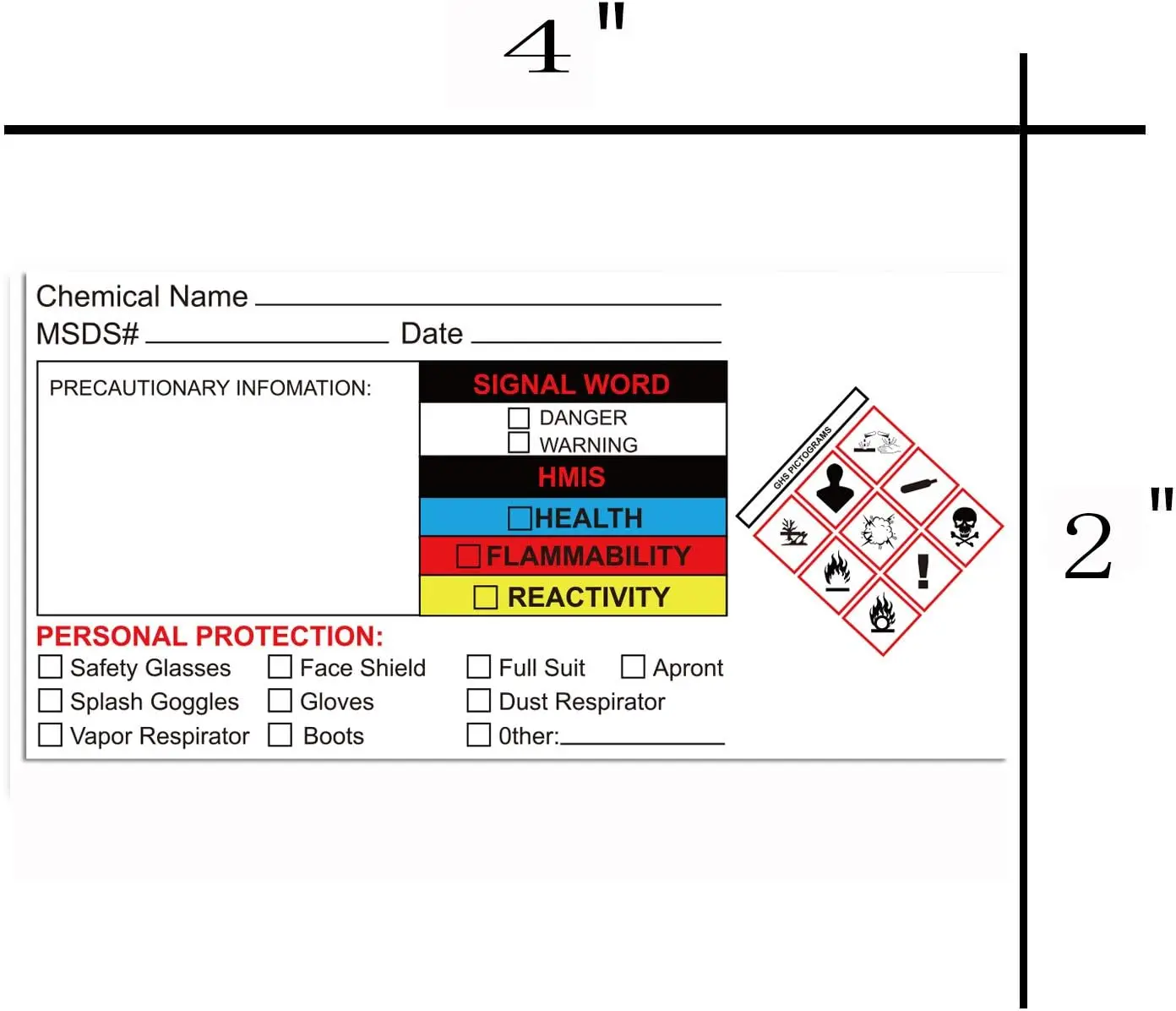 Label Stickers Small SDS/MSDS Chemical Safety Stickers - 2x3 Inch HMIG ...