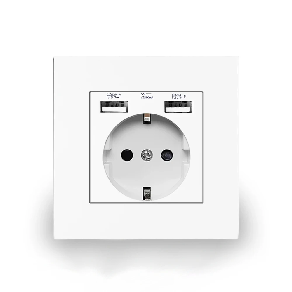 EU-Wall-USB-Power-Socket-5V-2-1A-Electrical-Outlet-86mm-86mm-16A-Dual ...