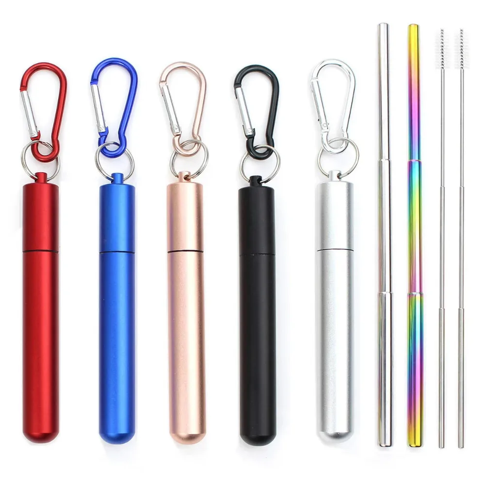 Reusable Telescopic Straw 304 Stainless Steel Metal Straw With Cleaning ...