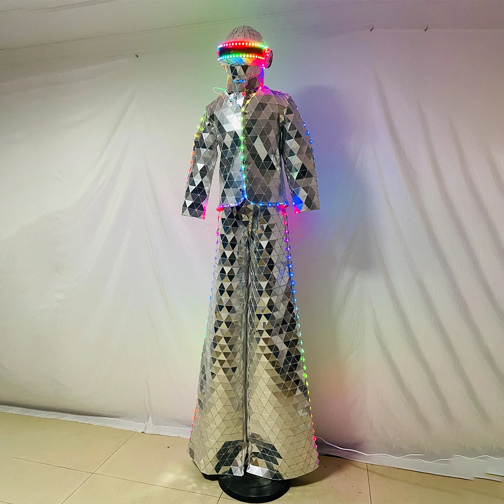 Hot Sale Mirror Costume Red Stilts Walker Silver Gold LED Robot Suit ...